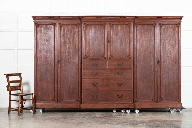 Large 19th Century English Mahogany Breakfront Compactum Wardrobe Set ...