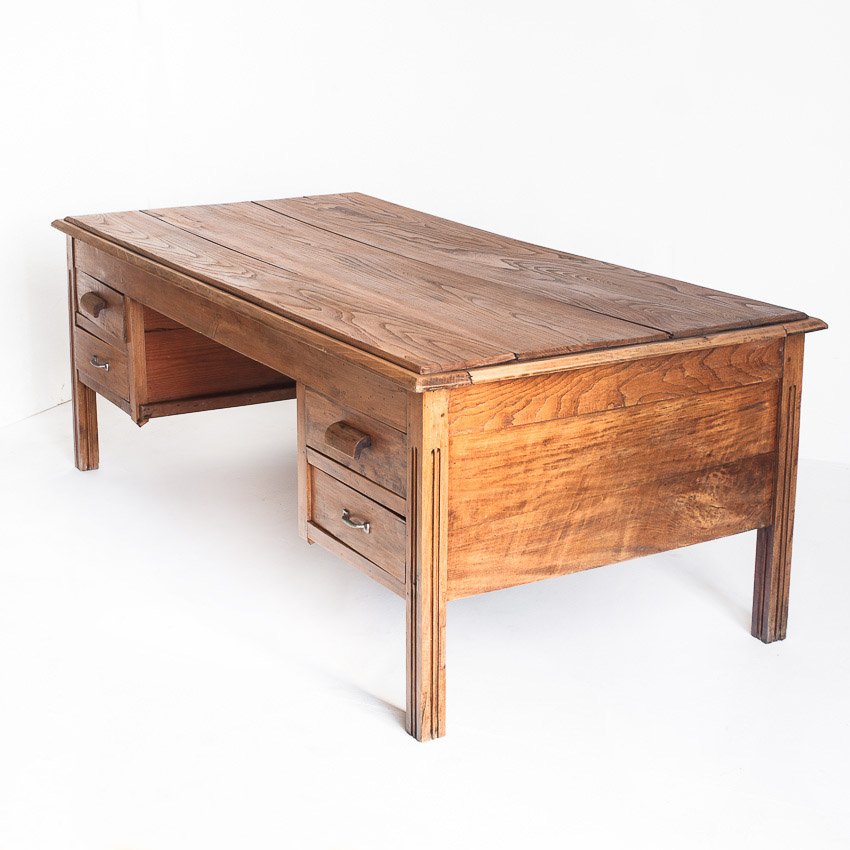 Large Vintage Two-Seater Desk in Chestnut, 1940s for sale at Pamono