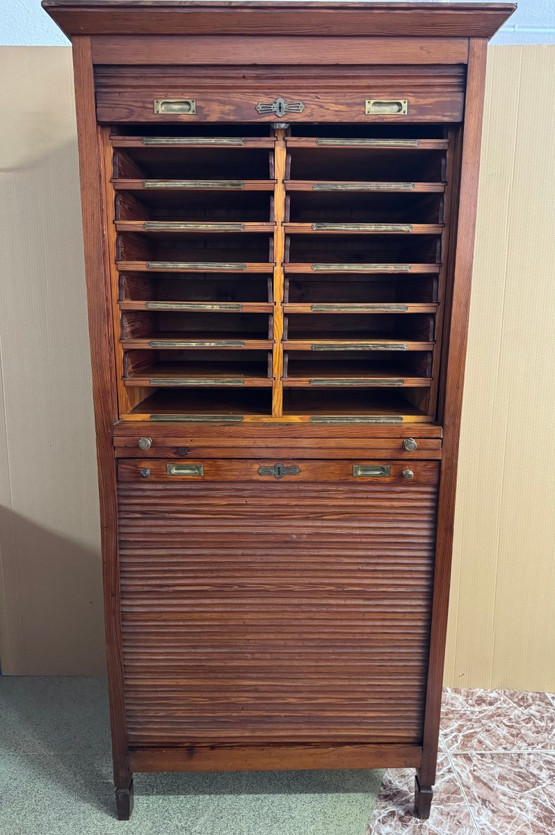 Industrial Style Shutter Filing Cabinet in Oak for sale at Pamono