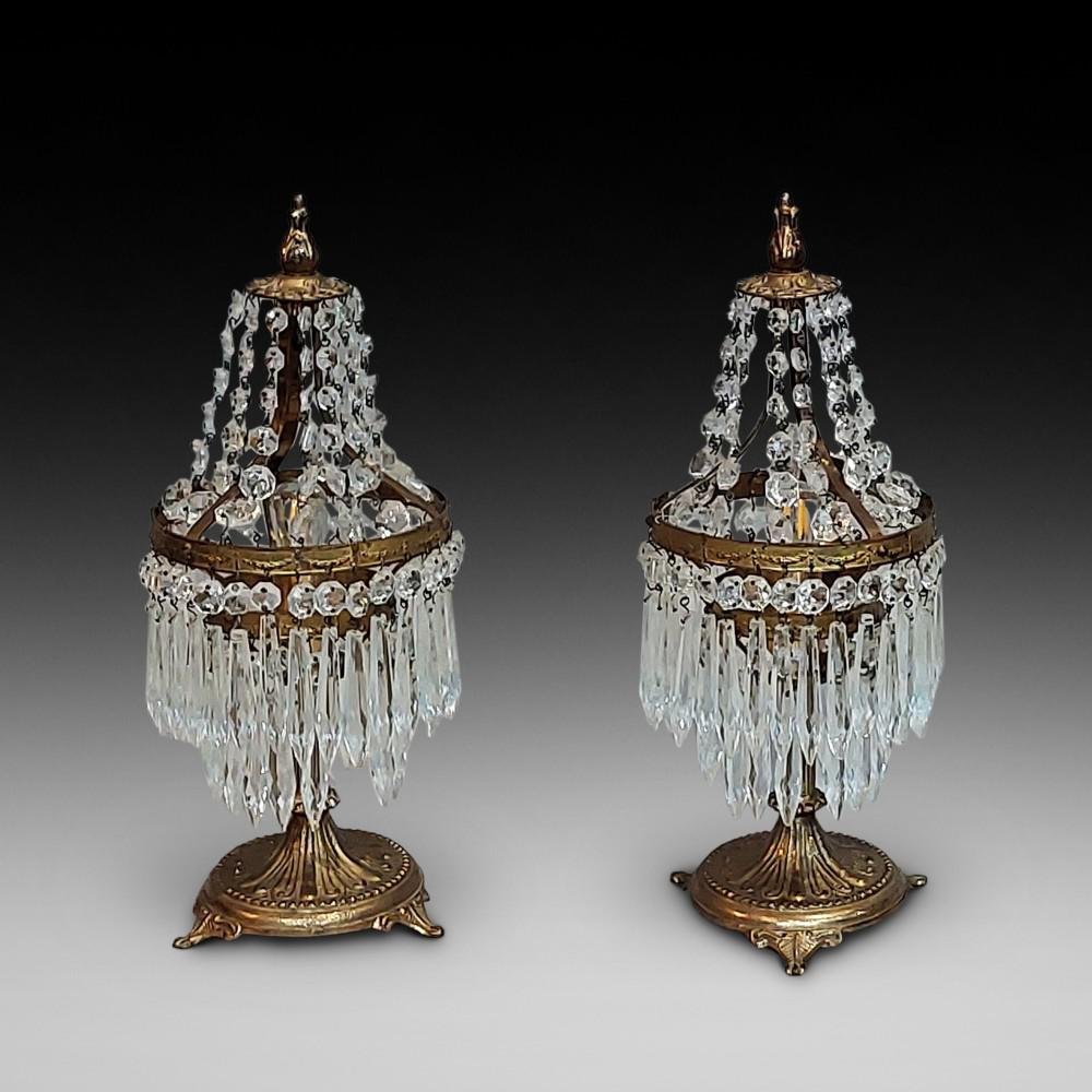Early 20th Century French Style Crystal Drop Table Lamps, Set of 2 for ...