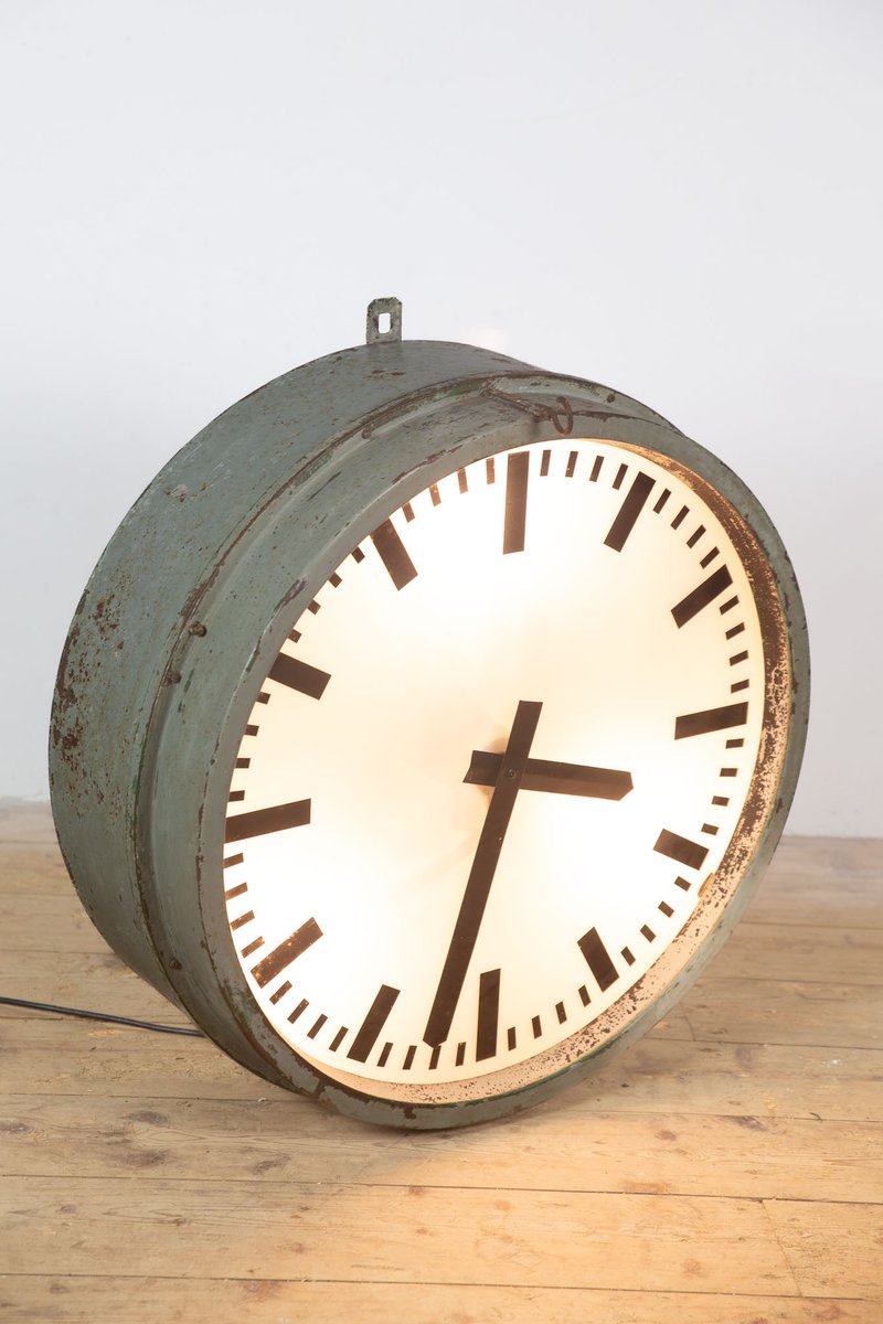 Large Station Wall Clock with Lights, 1950s for sale at Pamono