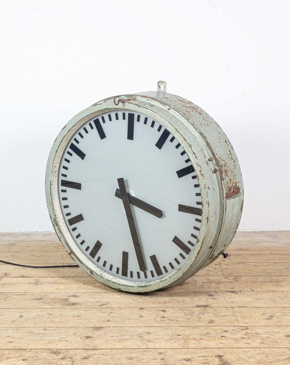 Large Station Wall Clock with Lights, 1950s for sale at Pamono