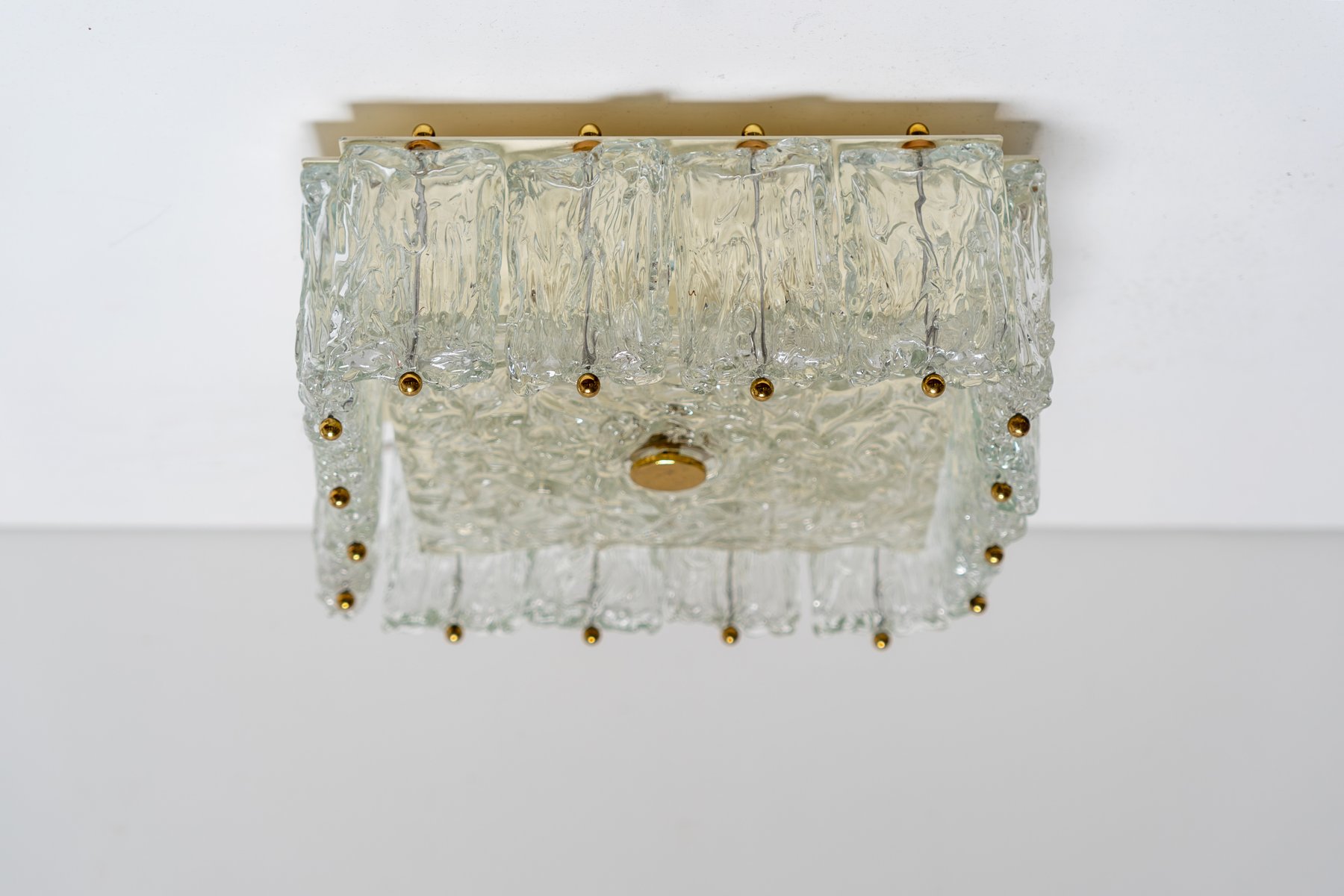 Large Ice Glass and Brass Ceiling Light by Barovier and Toso, 1960s for ...