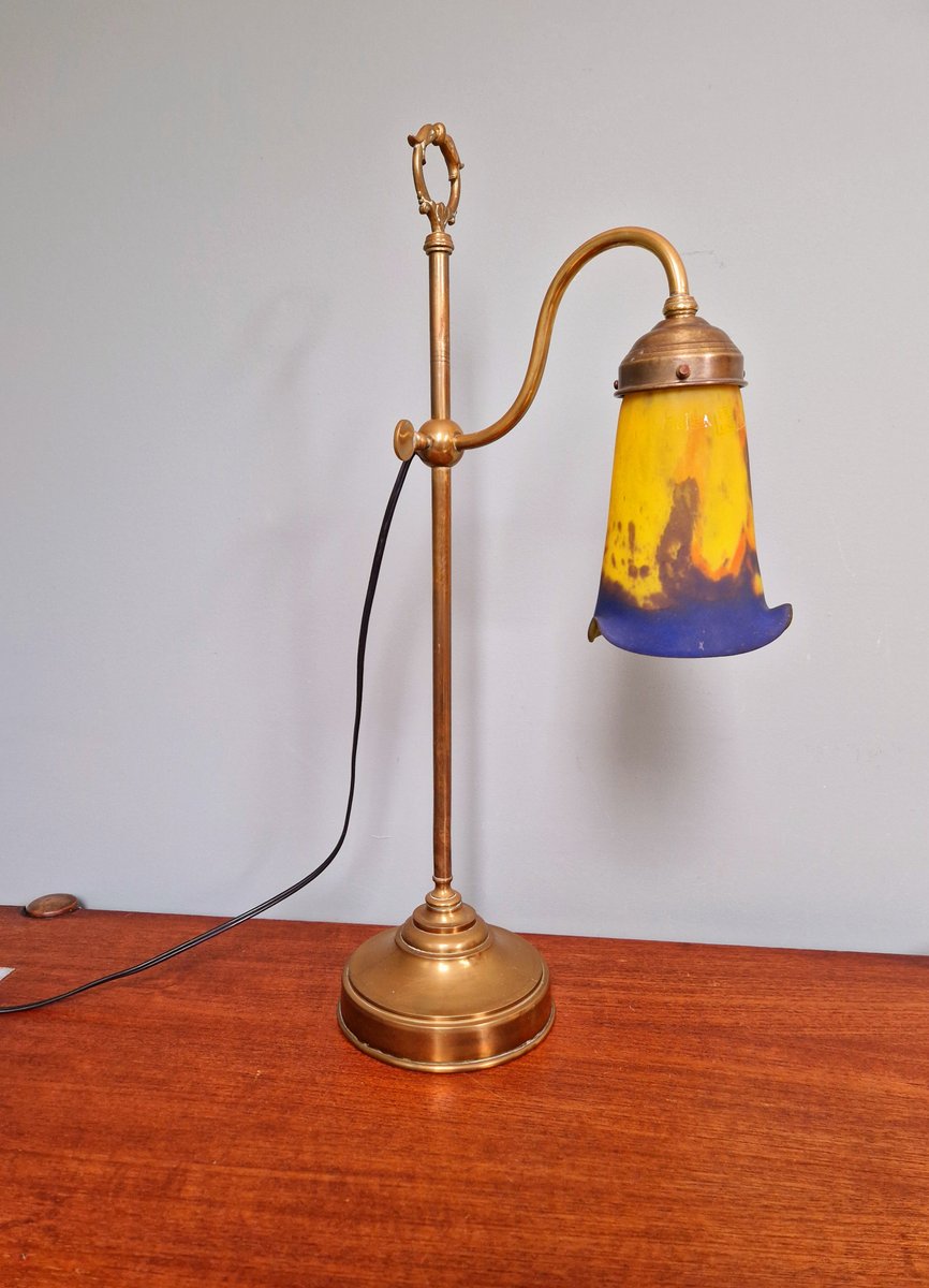 Lampe de Bureau Art Déco en Laiton et Verre par les Frères Muller ...