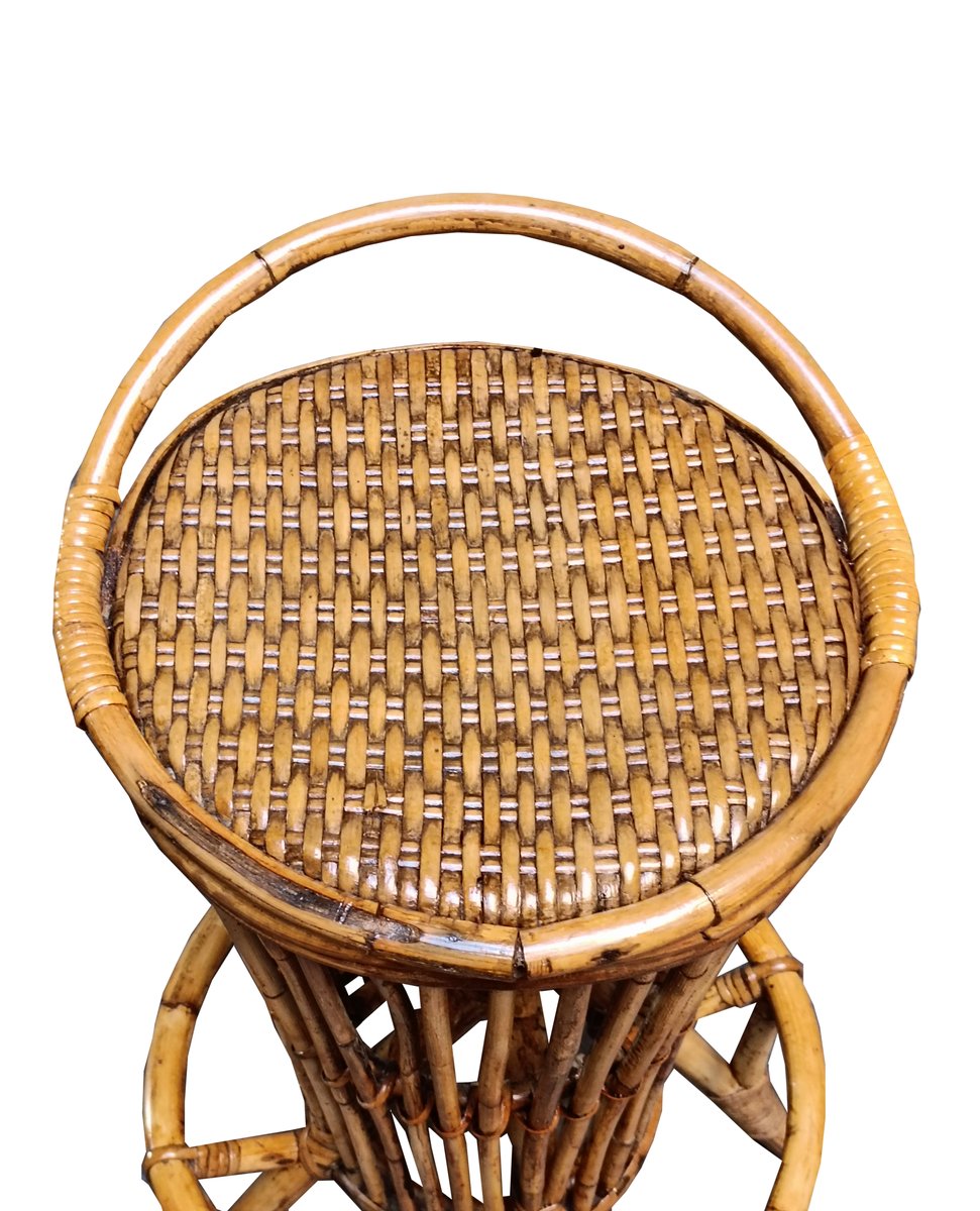 Mobile Bar in Rattan and Bamboo with Rattan Stools by Tito Agnoli ...