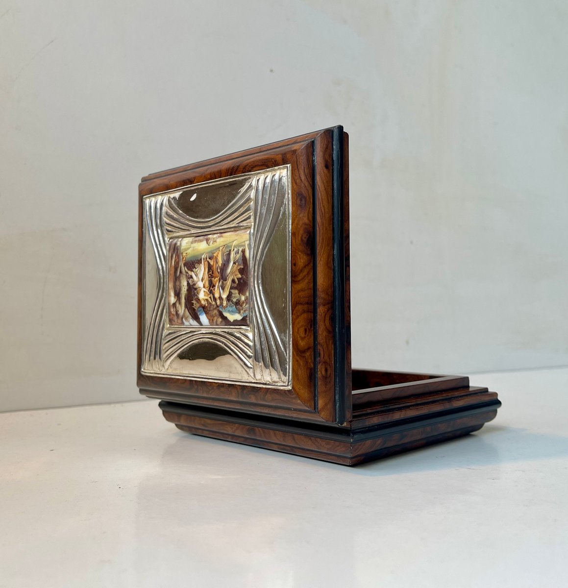 Vintage Spanish Jewelry Box in Sterling Silver and Porcelain by Lacado ...