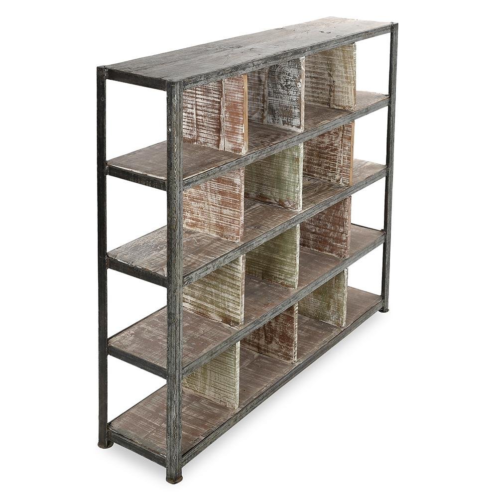 Iron and Solid Wood Shelf with 16 Compartments for sale at Pamono