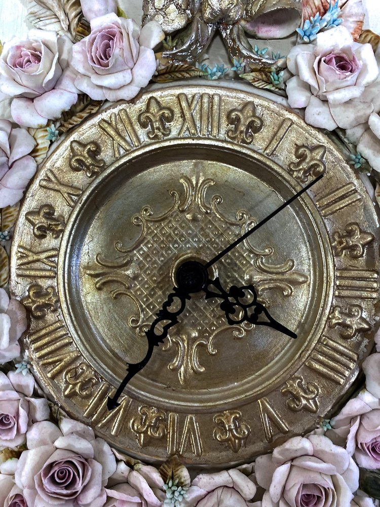 Vintage Porcelain Wall Clock with Handcrafted Floral Decor by Giulio ...