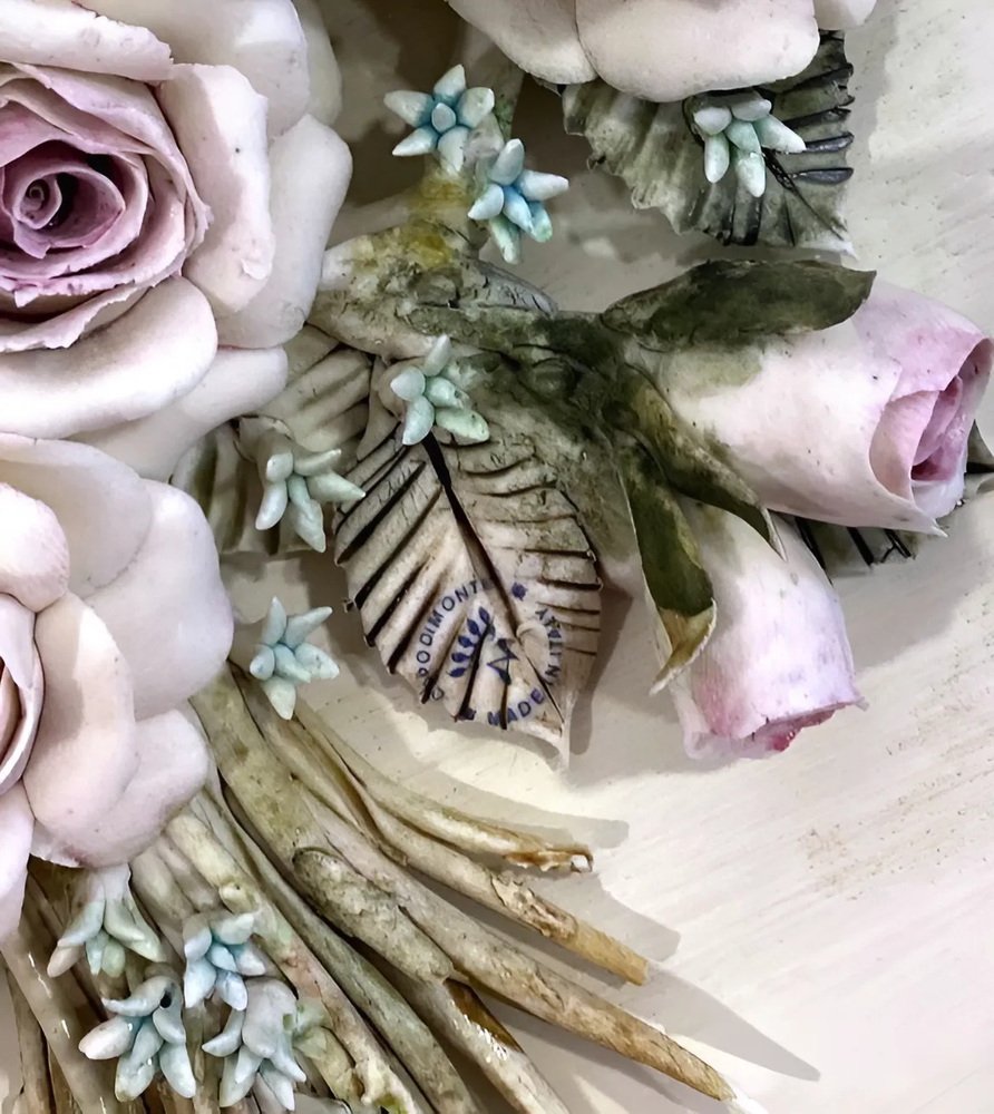 Vintage Porcelain Wall Clock with Handcrafted Floral Decor by Giulio ...