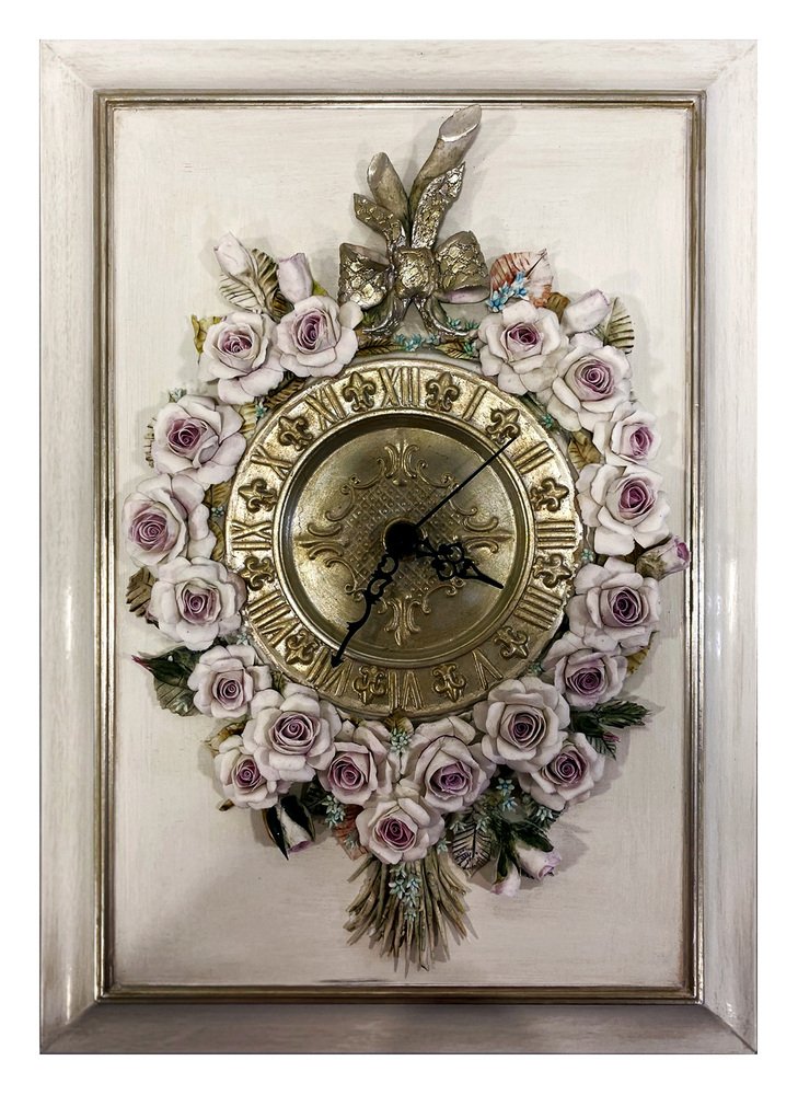 Vintage Porcelain Wall Clock with Handcrafted Floral Decor by Giulio ...