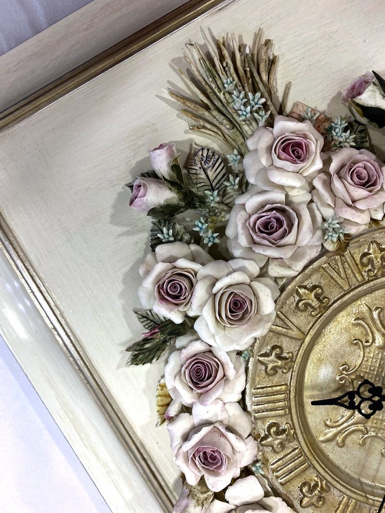 Vintage Porcelain Wall Clock with Handcrafted Floral Decor by Giulio ...