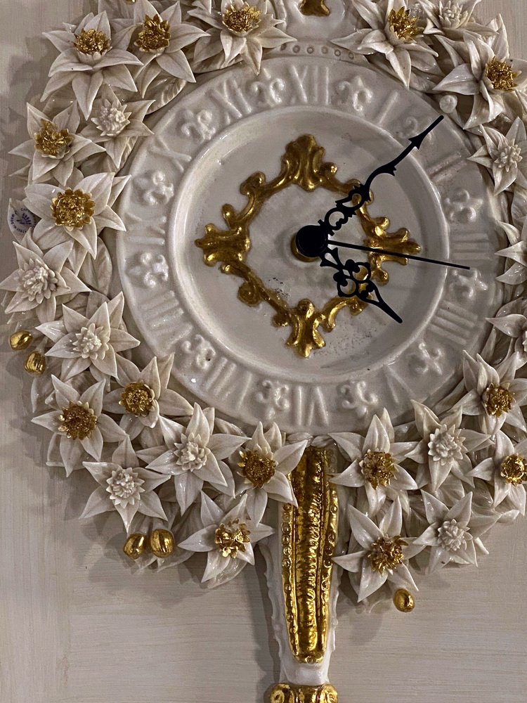 Porcelain Wall Clock with Gold Leaf Accents by Giulio Tucci for ...