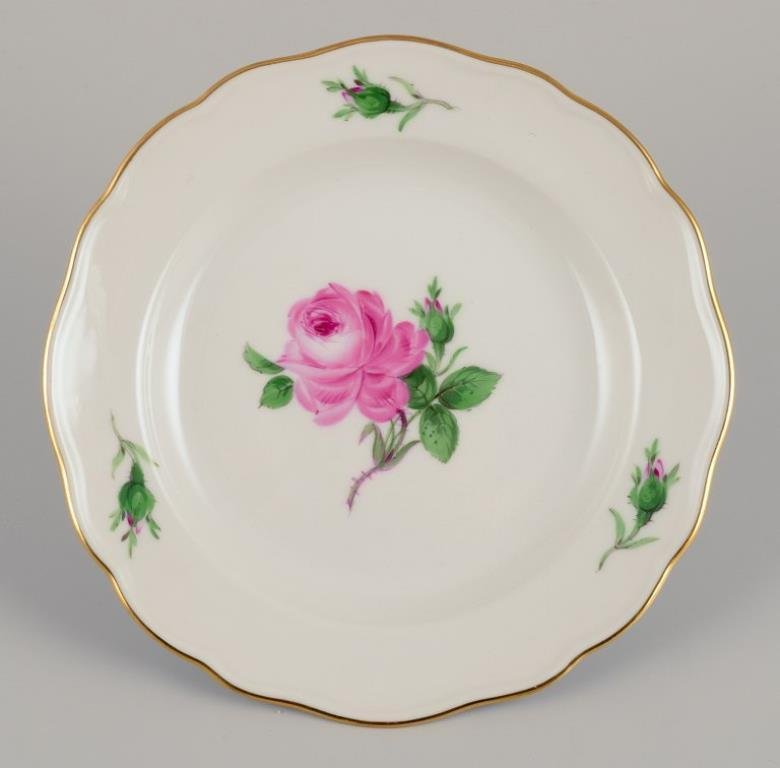 Vintage German Pink Rose Plates in Porcelain from Meissen, 1920s, Set ...