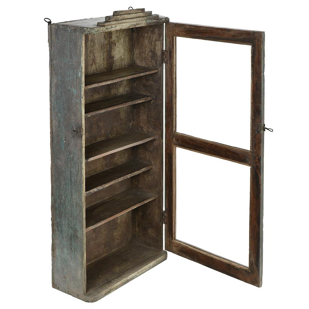 Weathered Wooden Wall Display Case with Shelves for sale at Pamono