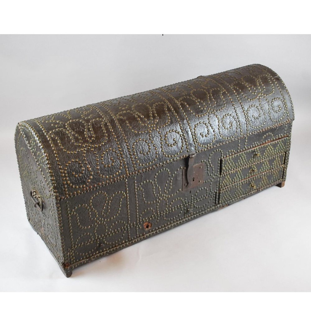 Studded Leather-Wrapped Dome Chest, 18th Century for sale at Pamono