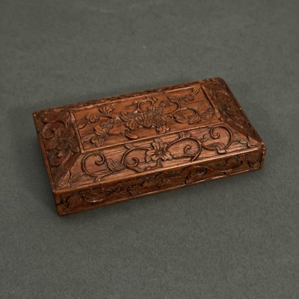 Hand Carved Wooden Companion Box with Foliage Decoration for sale at Pamono
