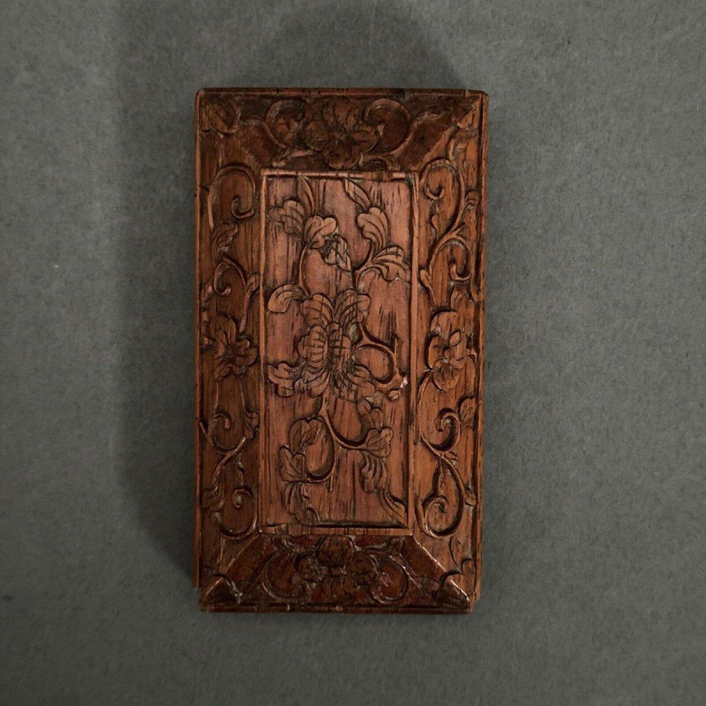 Hand Carved Wooden Companion Box with Foliage Decoration for sale at Pamono