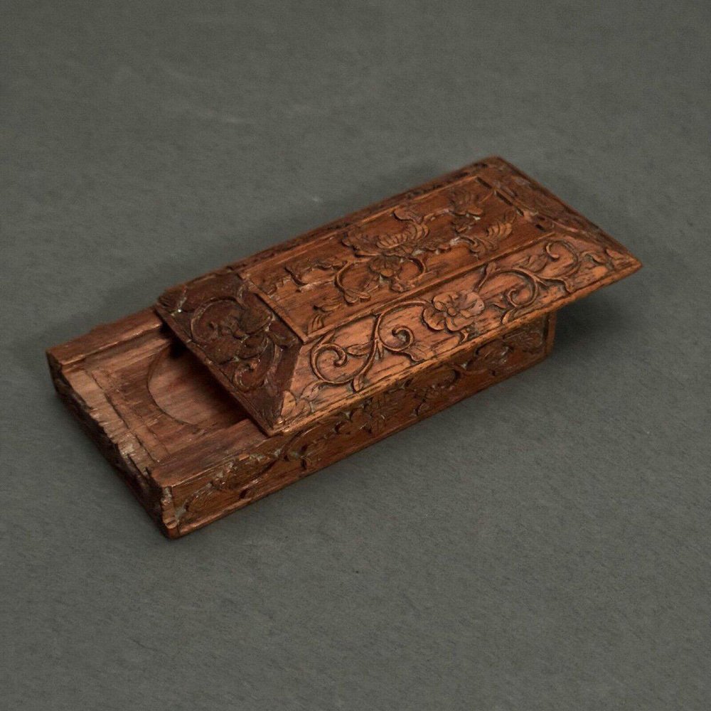Hand Carved Wooden Companion Box with Foliage Decoration for sale at Pamono