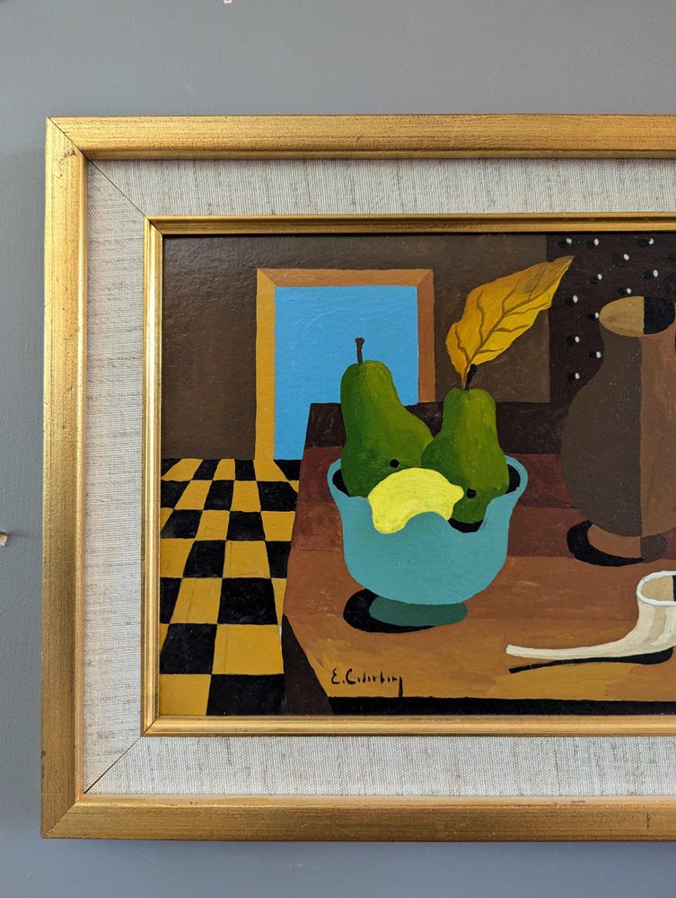 Pears & Pipe Still Life, 1950s, Tempera Painting, Framed for sale at Pamono