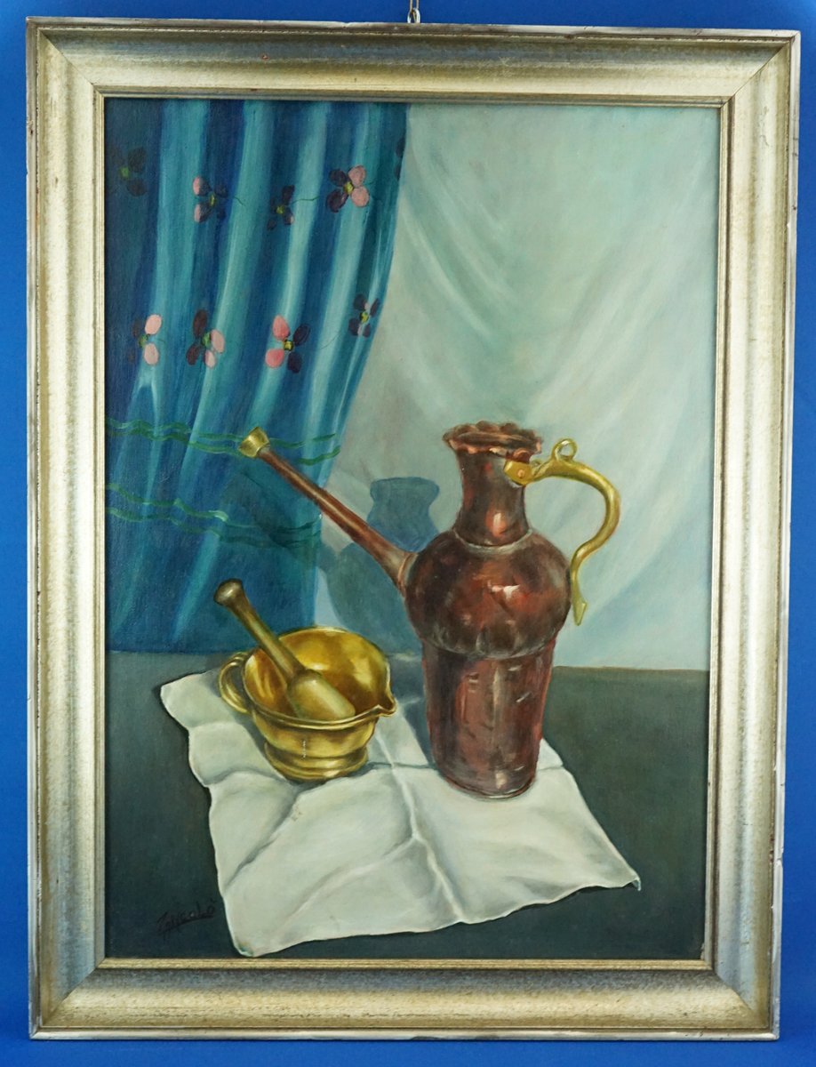 Giovanni Zancolo, Post Impressionist Still Life with Copper Pourer and ...