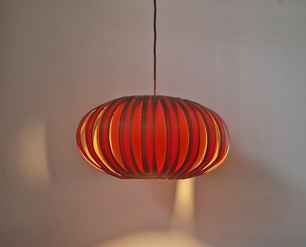 Large Midcentury Modern Veneer Pendant, 1968 for sale at Pamono