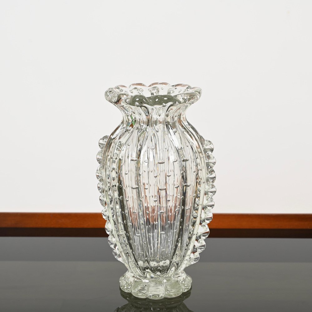 Large Bullicante Murano Glass Fan Flower Vase attributed to Barovier ...