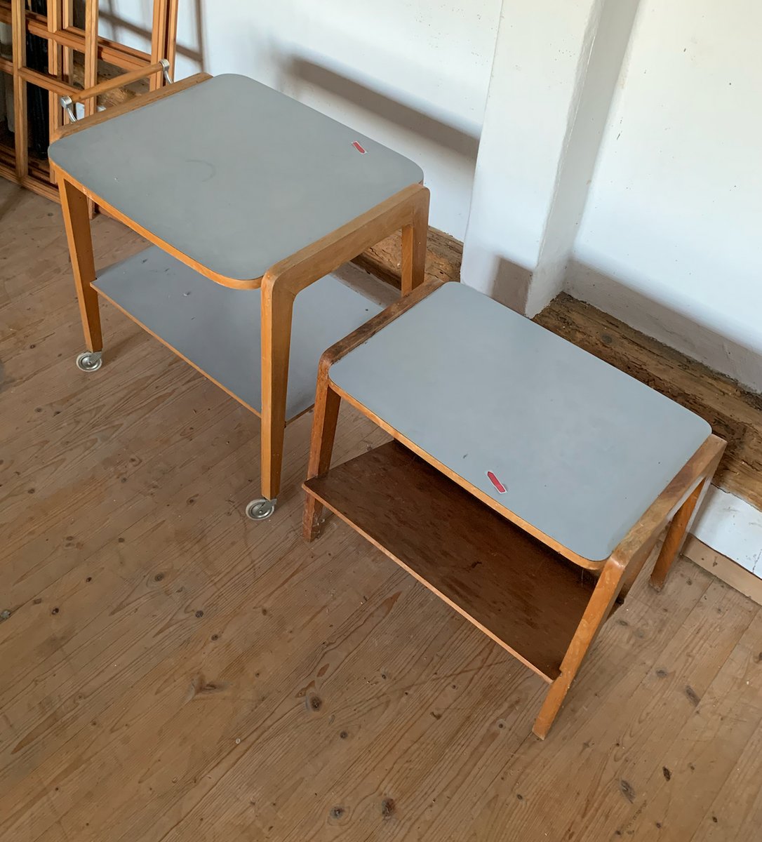 Mid-Century Bar Cart and Formica Side Table, Set of 2 for sale at Pamono