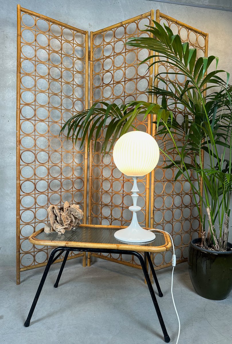 Vintage Coffee Table in Bamboo and Wired Glass for sale at Pamono