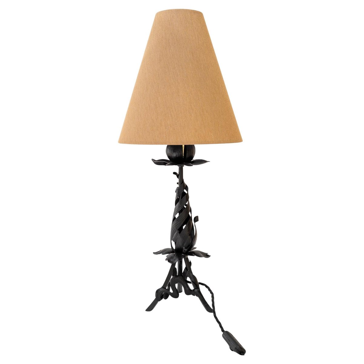 Cast Iron Table Lamp with Fabric Shade, Vienna, 1920s for sale at Pamono
