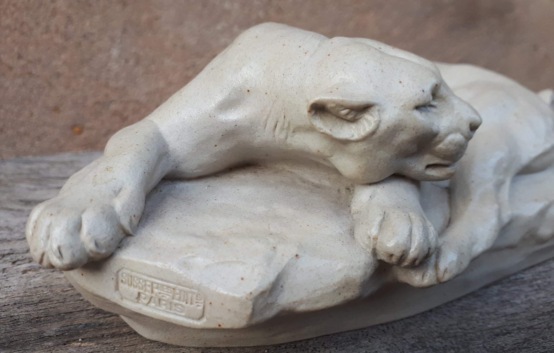 Sculpture of Lying Lioness in Enamel & Stoneware by Clovis-Edmond ...