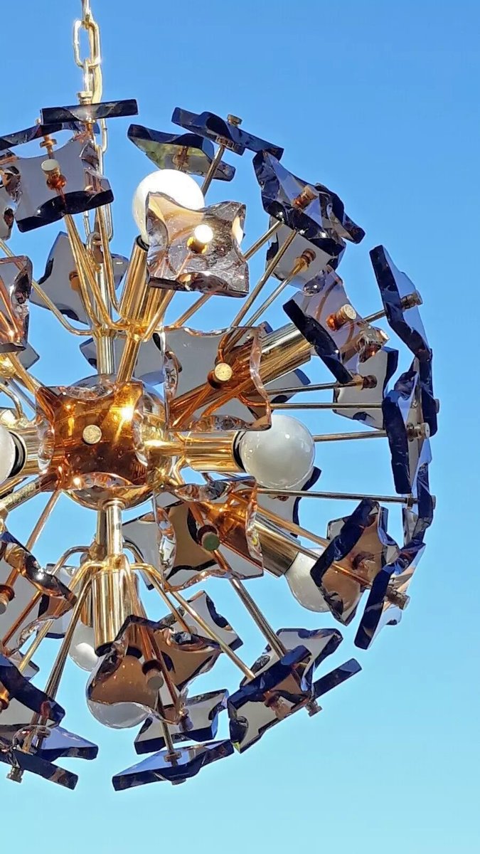 Sputnik 11-Light Chandelier in Brass from Fontana Arte, Italy, 1970s ...
