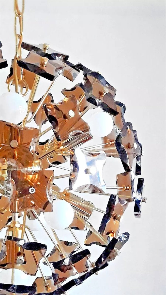 Sputnik 11-Light Chandelier in Brass from Fontana Arte, Italy, 1970s ...