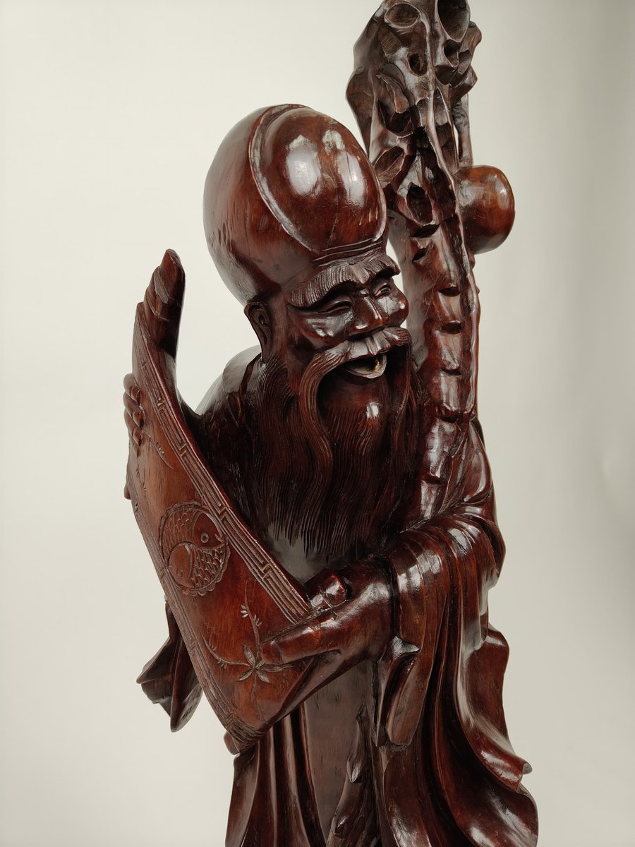 Chinese Artist, Sculpture of a Sage, 1890, Teak for sale at Pamono