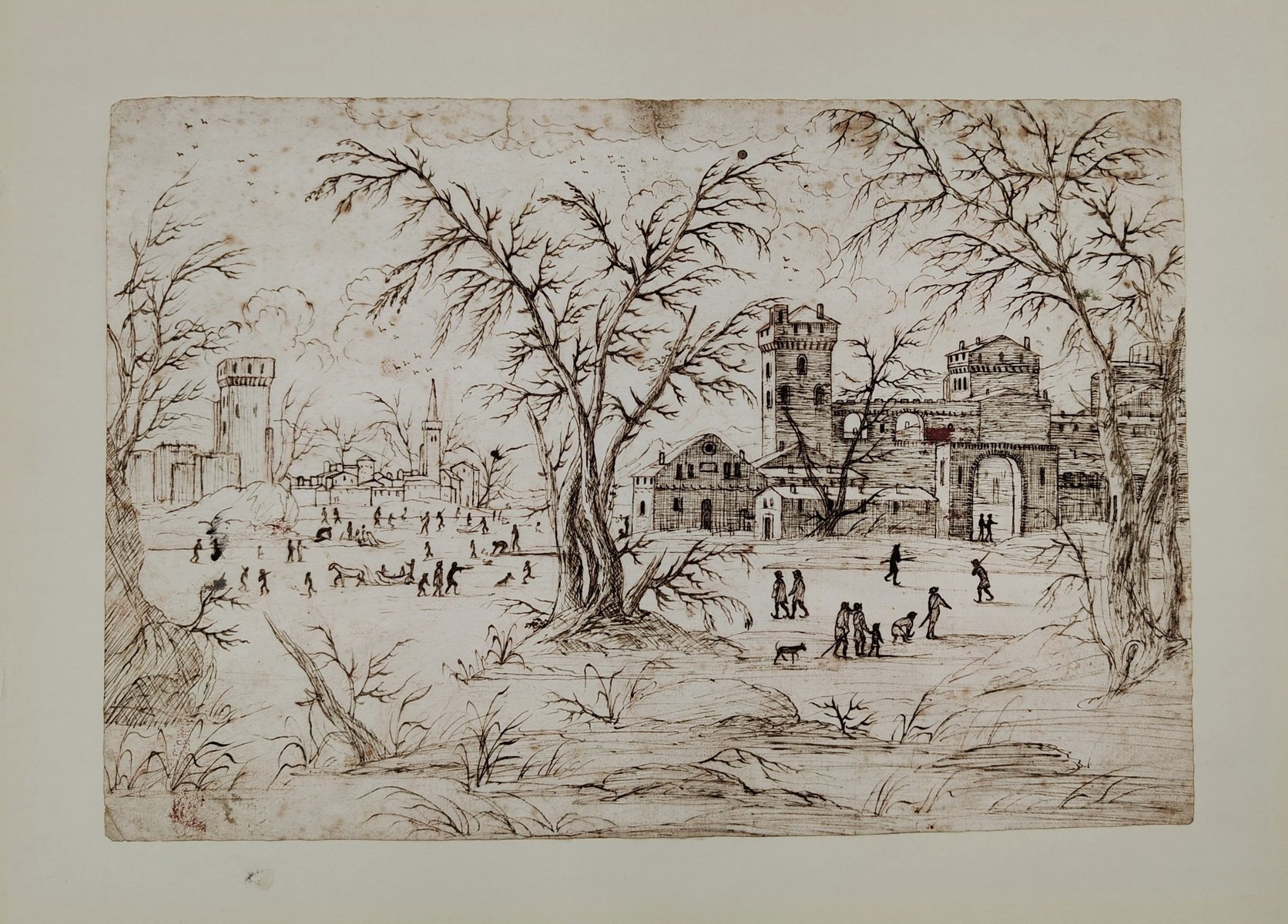 Dutch Artist, Landscape, Indian Ink Drawing, 1680 for sale at Pamono