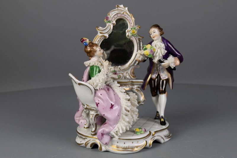 German Rococo Porcelain Figurine Couple at a Dressing Table, 1950s for ...