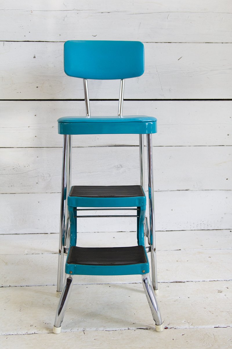 Ladder Stool with Retractable Steps in Chromed Tubular and Eco-Leather ...