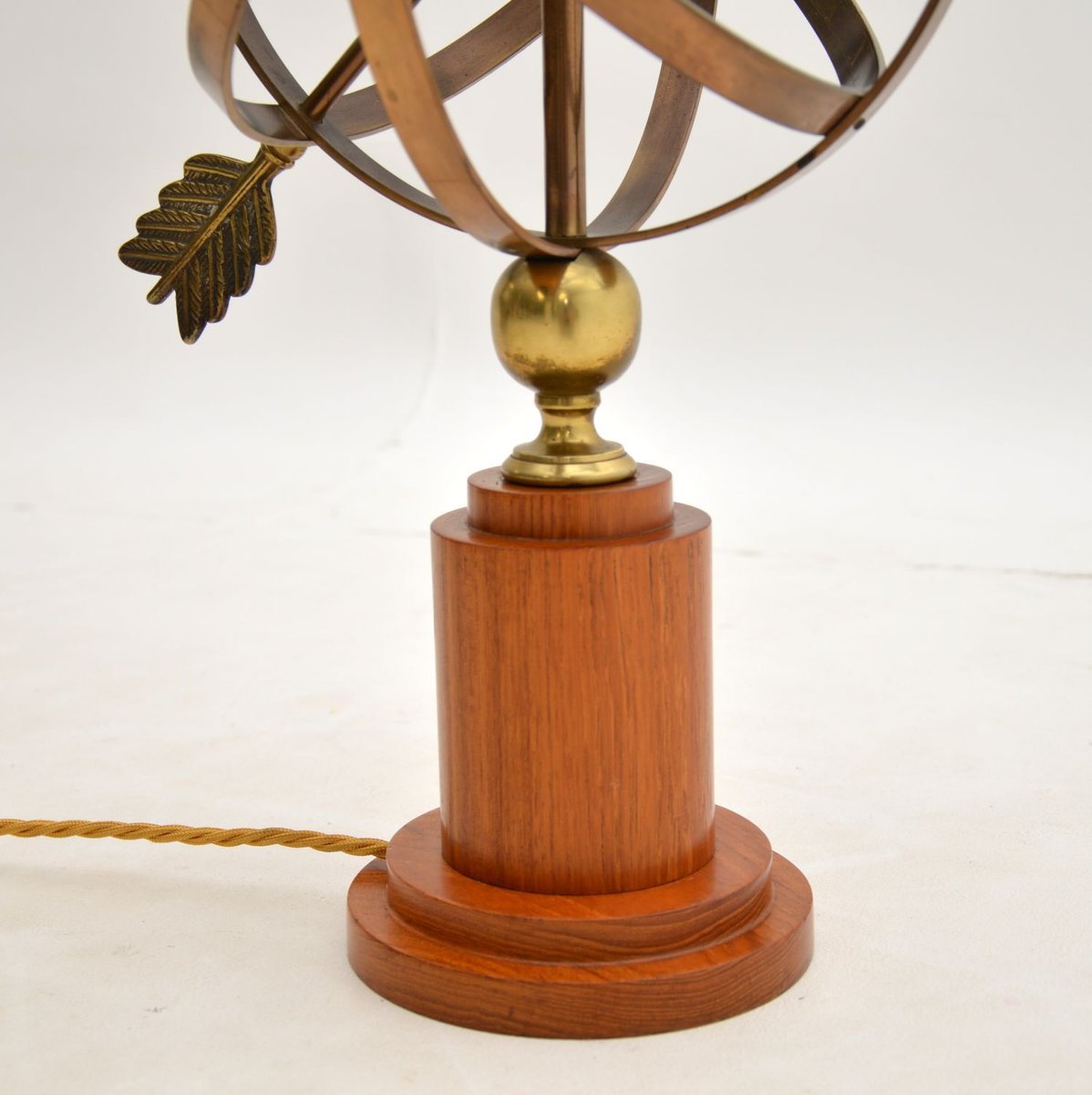 Armillary Sphere Table Lamp in Brass and Teak, 1950s for sale at Pamono