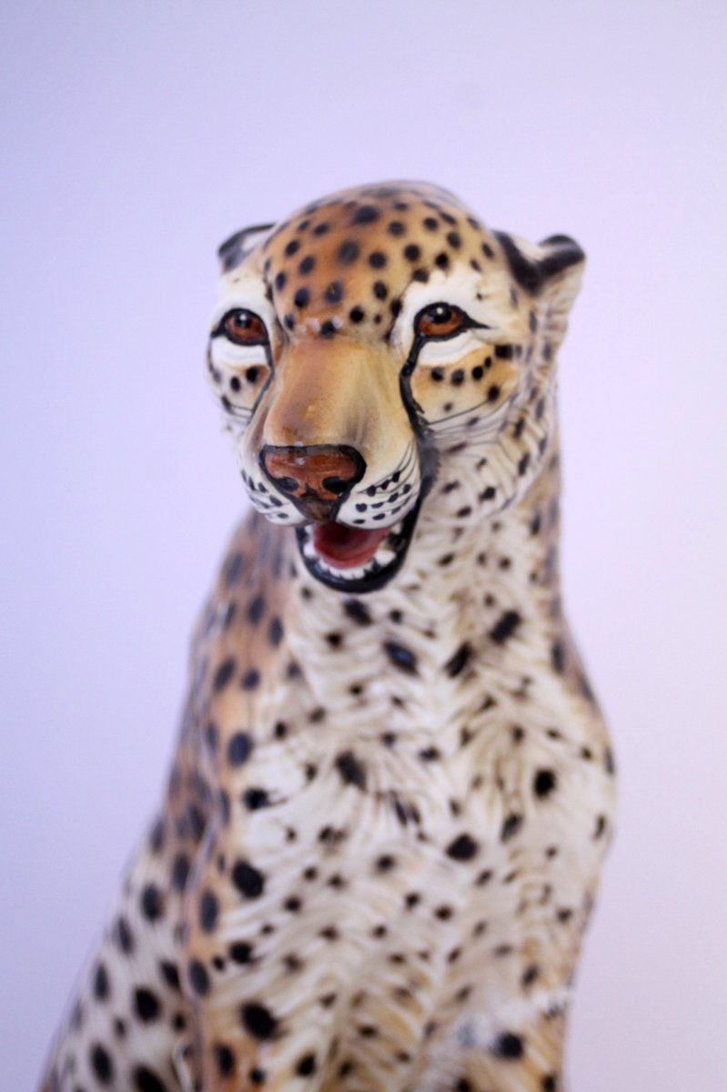 Mid-Century Ceramic Cheetah Sculpture by Giovanni Ronzan, Italy, 1960s ...