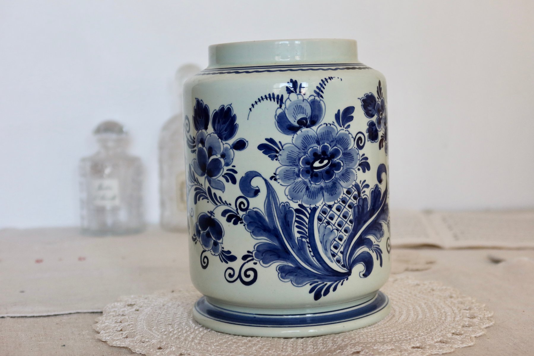 Vintage Delft Earthenware Vase with Blue and White Decoration from ...