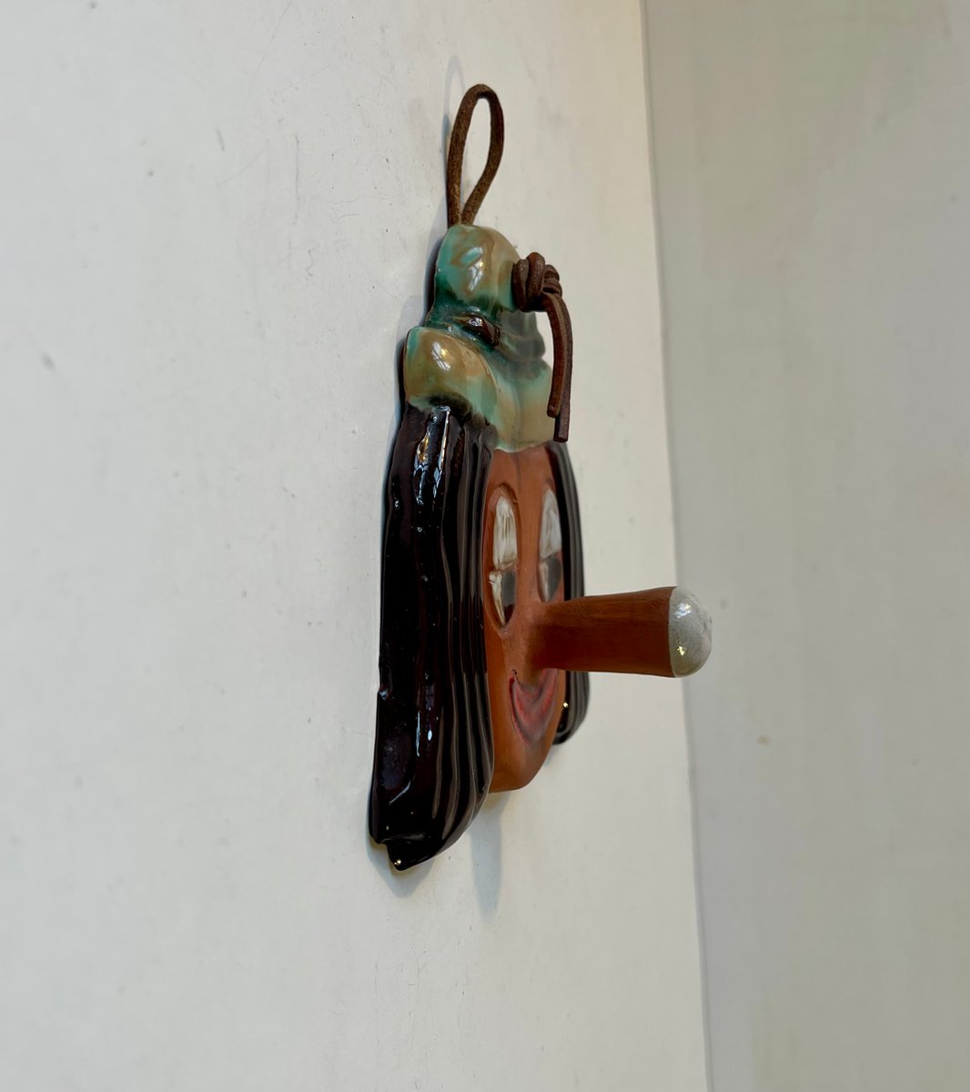 Vintage Pinocchio Towel Rack in Glazed Ceramic and Leather by Karen ...