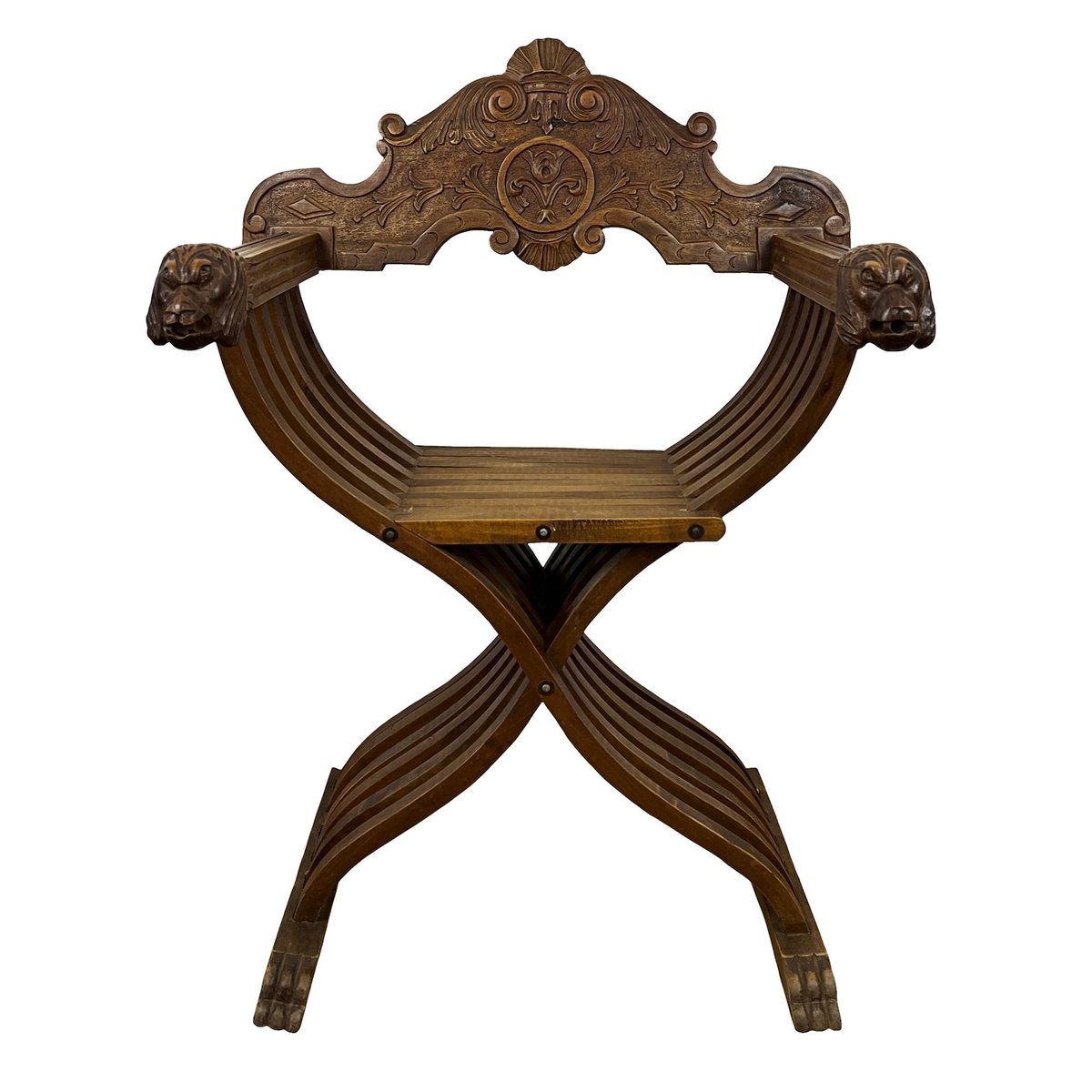 Florentine Renaissance Savonarola Chair in Carved Wood for sale at Pamono