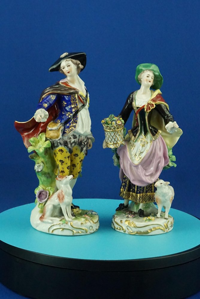 Rococo Style Lady and Dandy Figurines in Porcelain from Chelsea-Derby ...