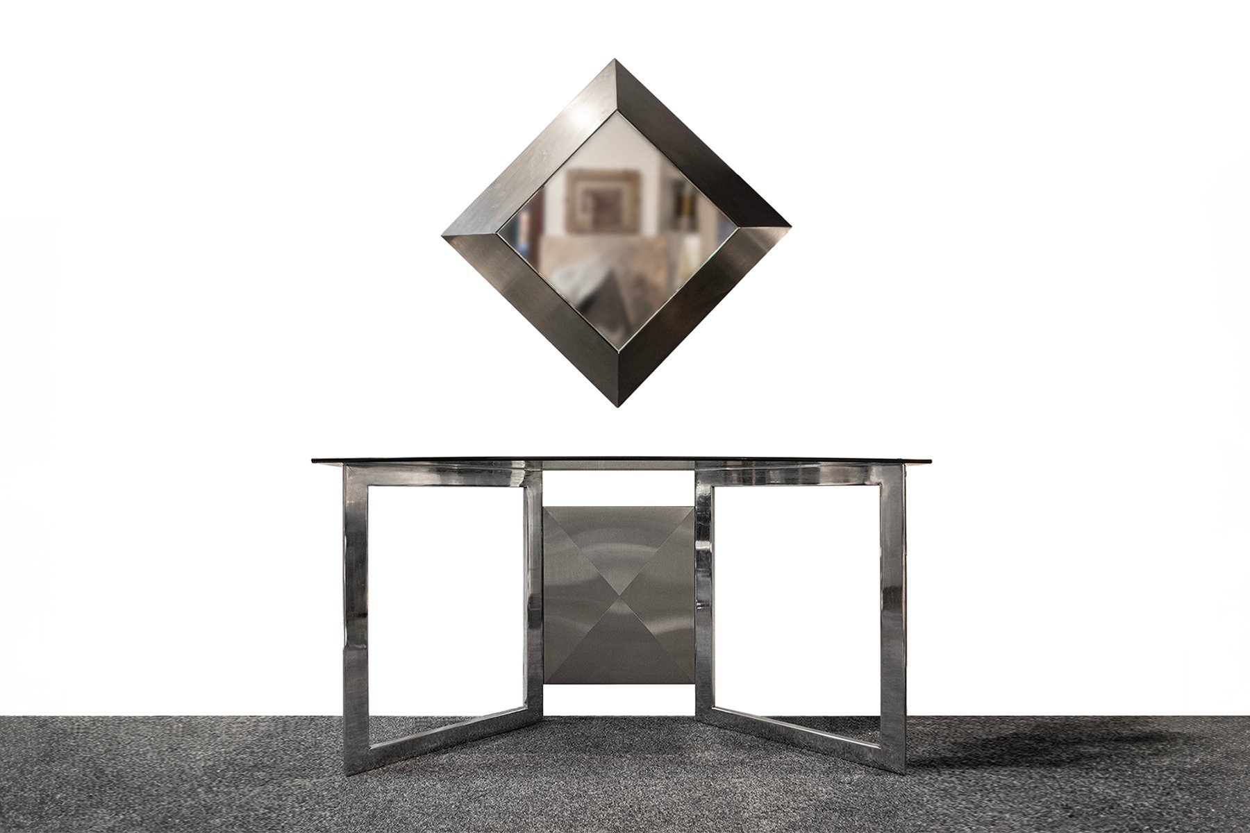 Console Space Age avec Miroir en Acier et Verre, 1970s, Set de 2 en ...