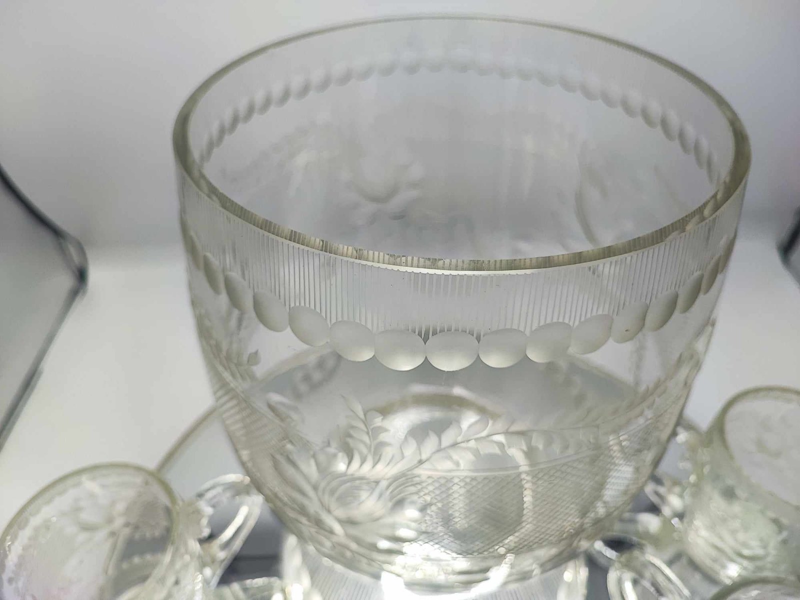 Art Deco Glass Punch Container and Glasses, 1920s, Set of 6 for sale at ...