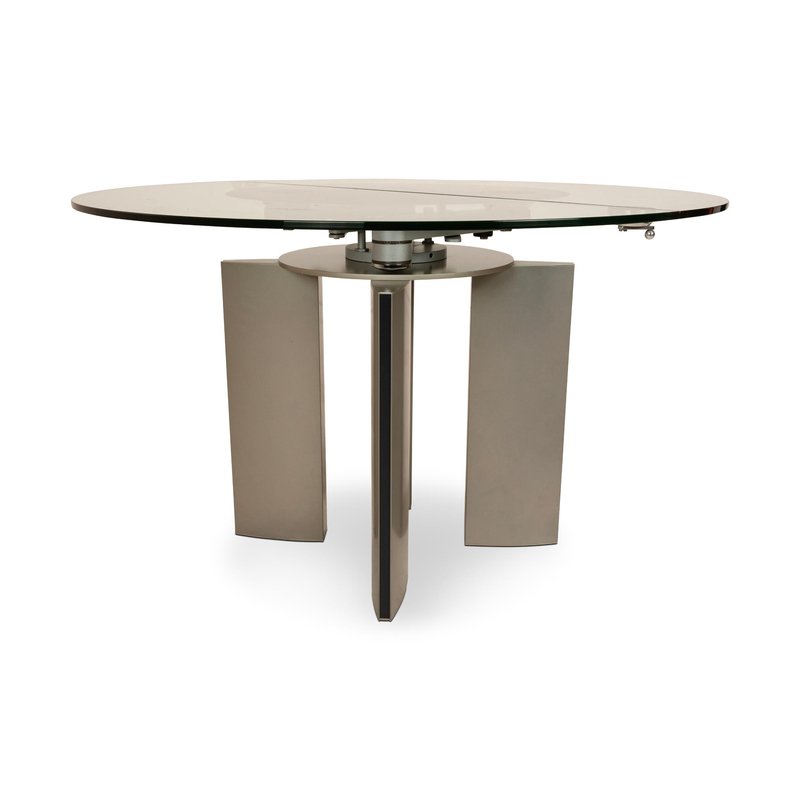 K / G 750 / E Dining Table in Glass and Silver Metal from Ronald ...