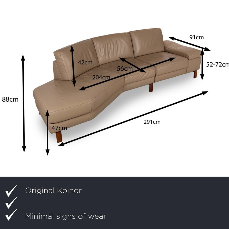 Omega Corner Sofa with Left Recamiere in Beige Leather from Koinor for ...