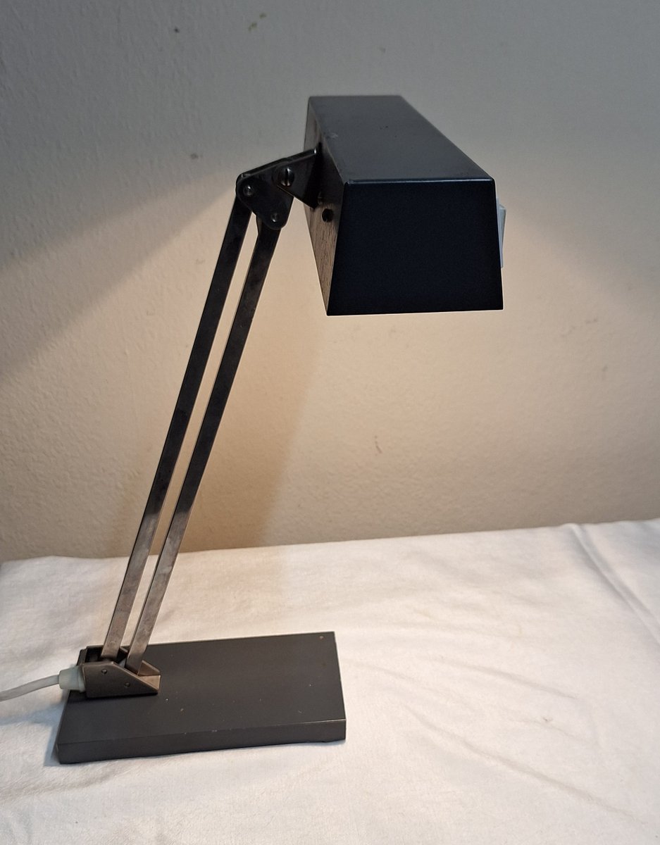 Vintage Adjustable Desk Lamp with a Gray Metal Base and Reflector and ...