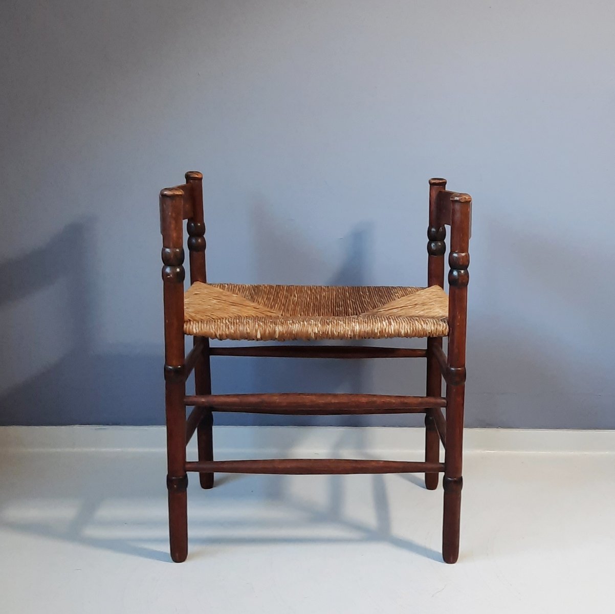Small Art Deco Bench with Rush Seat from N.V. Jac. Levee, 1930s for ...