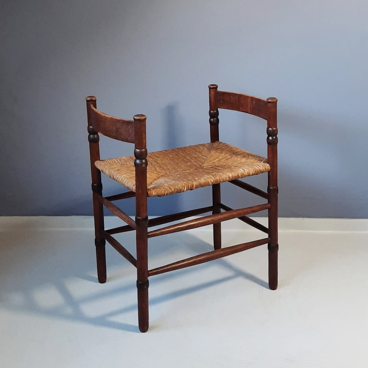 Small Art Deco Bench with Rush Seat from N.V. Jac. Levee, 1930s for ...