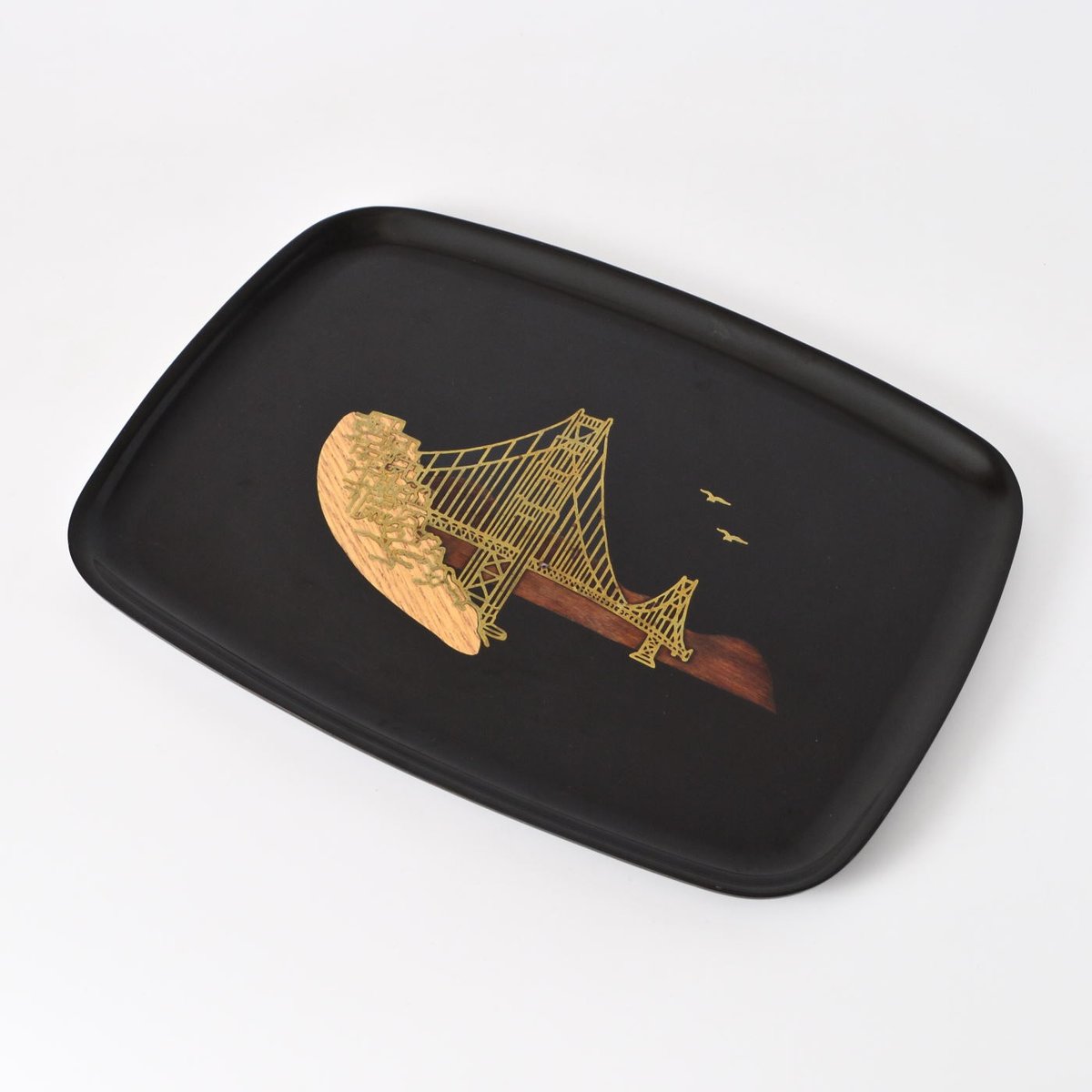 Mid-Century Modern Inlaid Golden Gate Bridge Tray from Couroc, 1960s ...